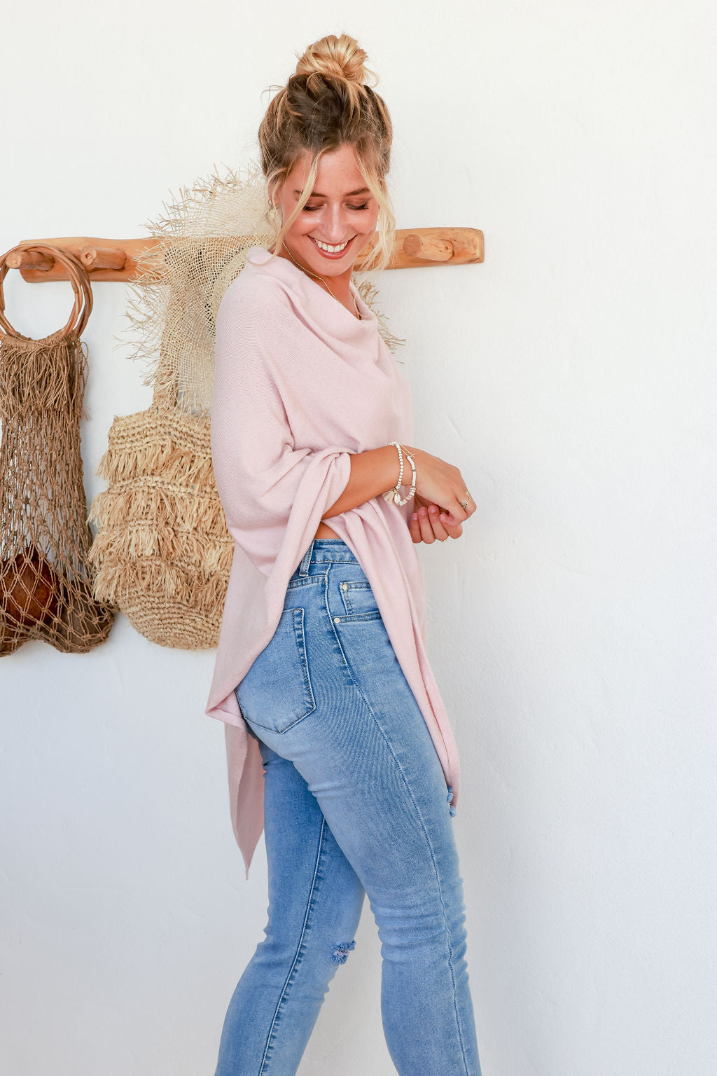 Women's Vida light weight Poncho in nude pink | Arlow – Arlow Boutique